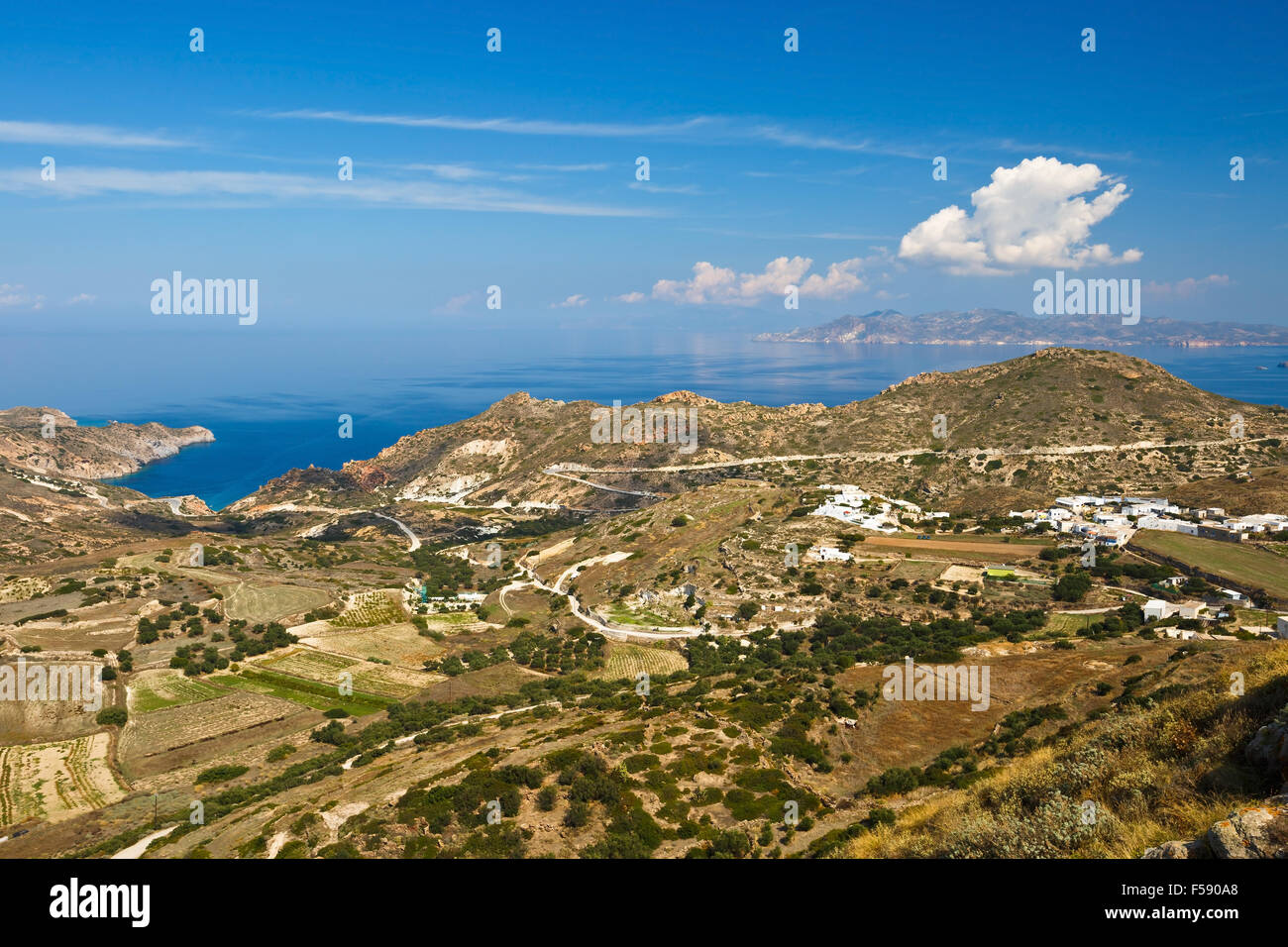 View of Milos and Kimolos from castle above Plaka village on Milos ...