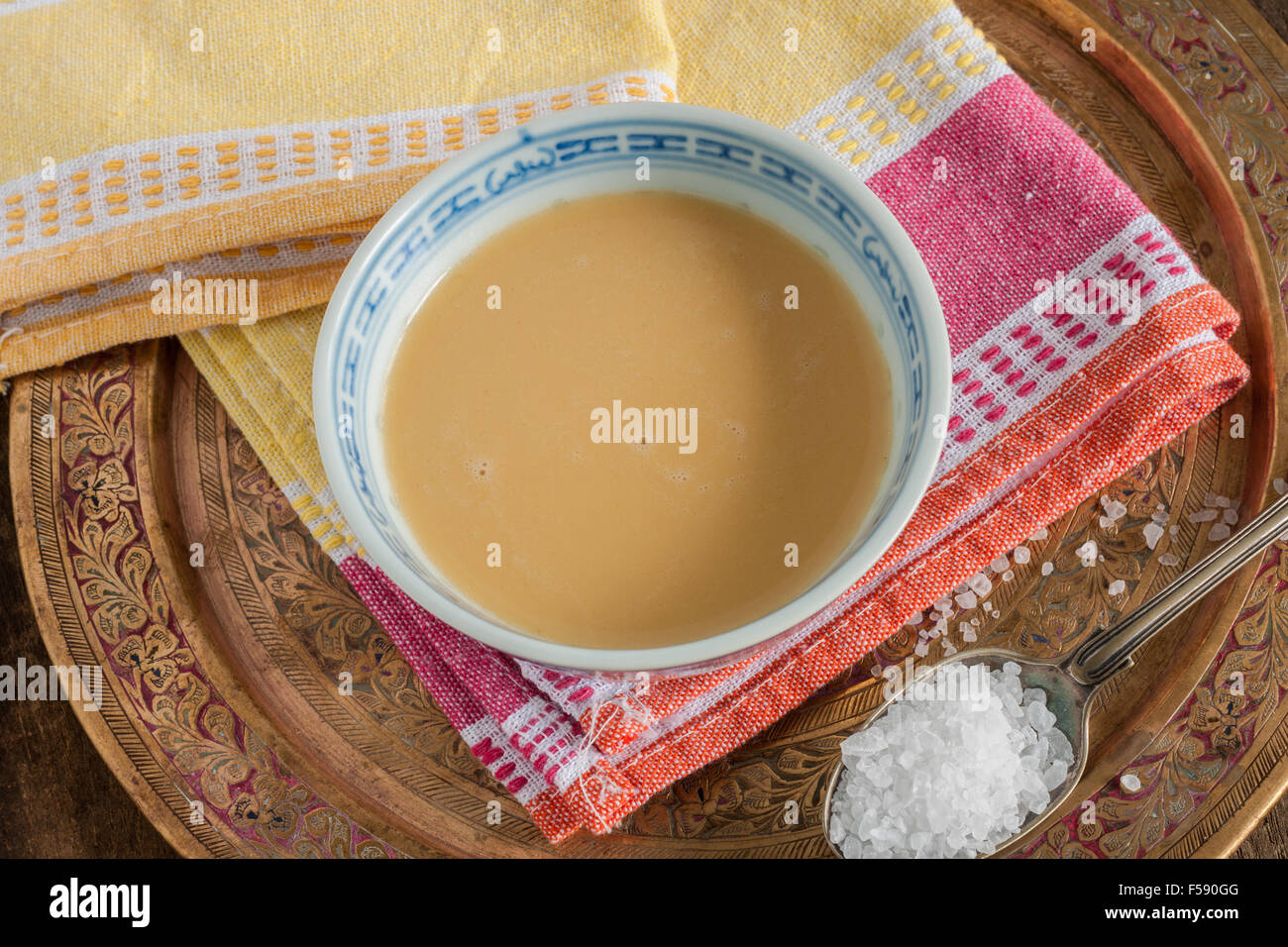 Tibetan yak butter tea or po cha a blend of black tea yak butter and ...
