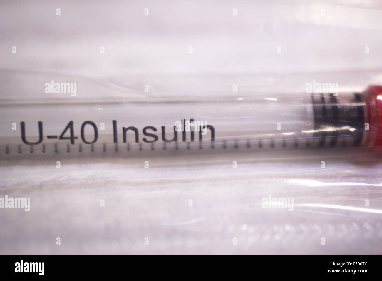 Pet cat and dog insulin injection syringes sealed in plastic with red ...