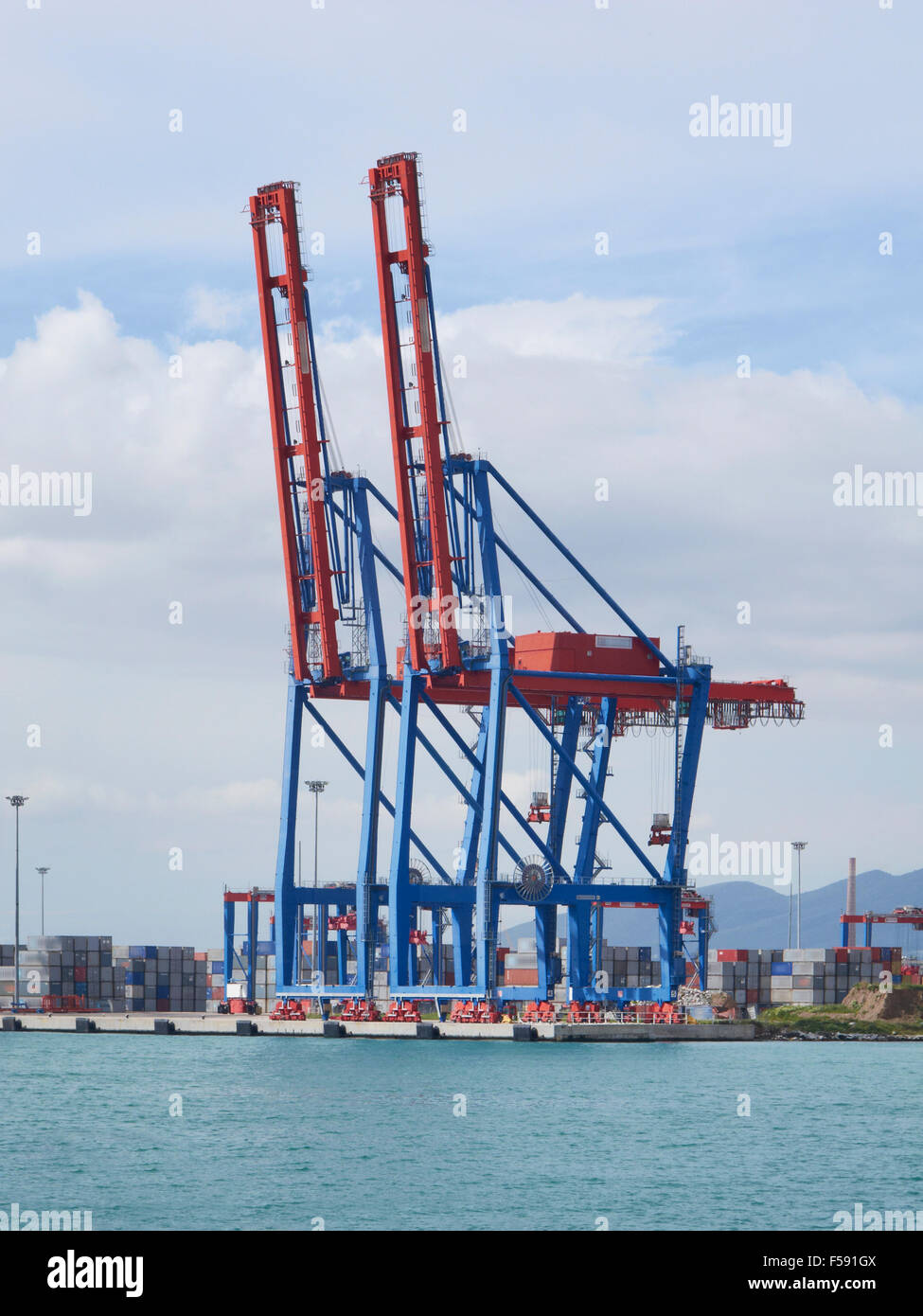 Container terminal with gantry cranes at Malaga sea port vertical Stock ...