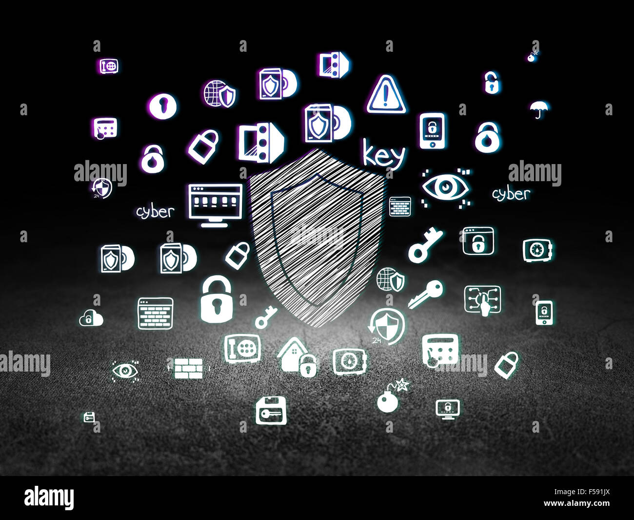 Security concept: Shield in grunge dark room Stock Photo - Alamy