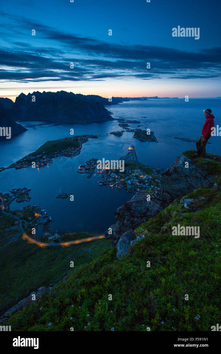 View from Reinebringen, Reinebriggen towards Reine and Reinefjord with ...