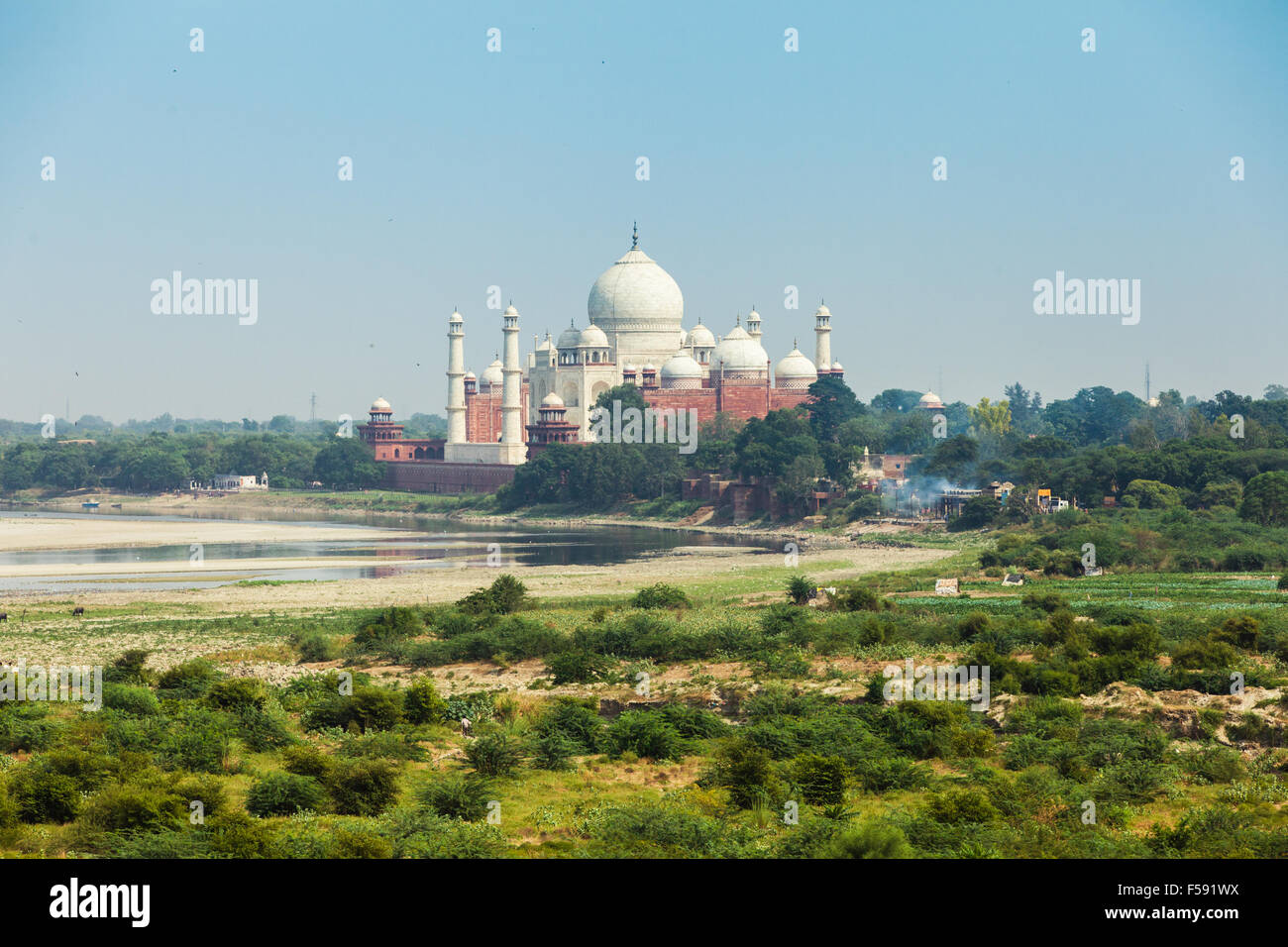 The view of Taj Mahal and Yamuna river from Agra Fort, Agra, India on ...