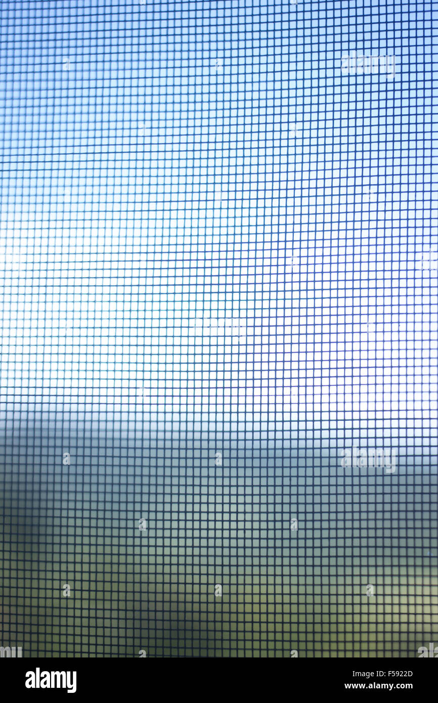 Mosquito net netting in house home window in mountains countryside in ...