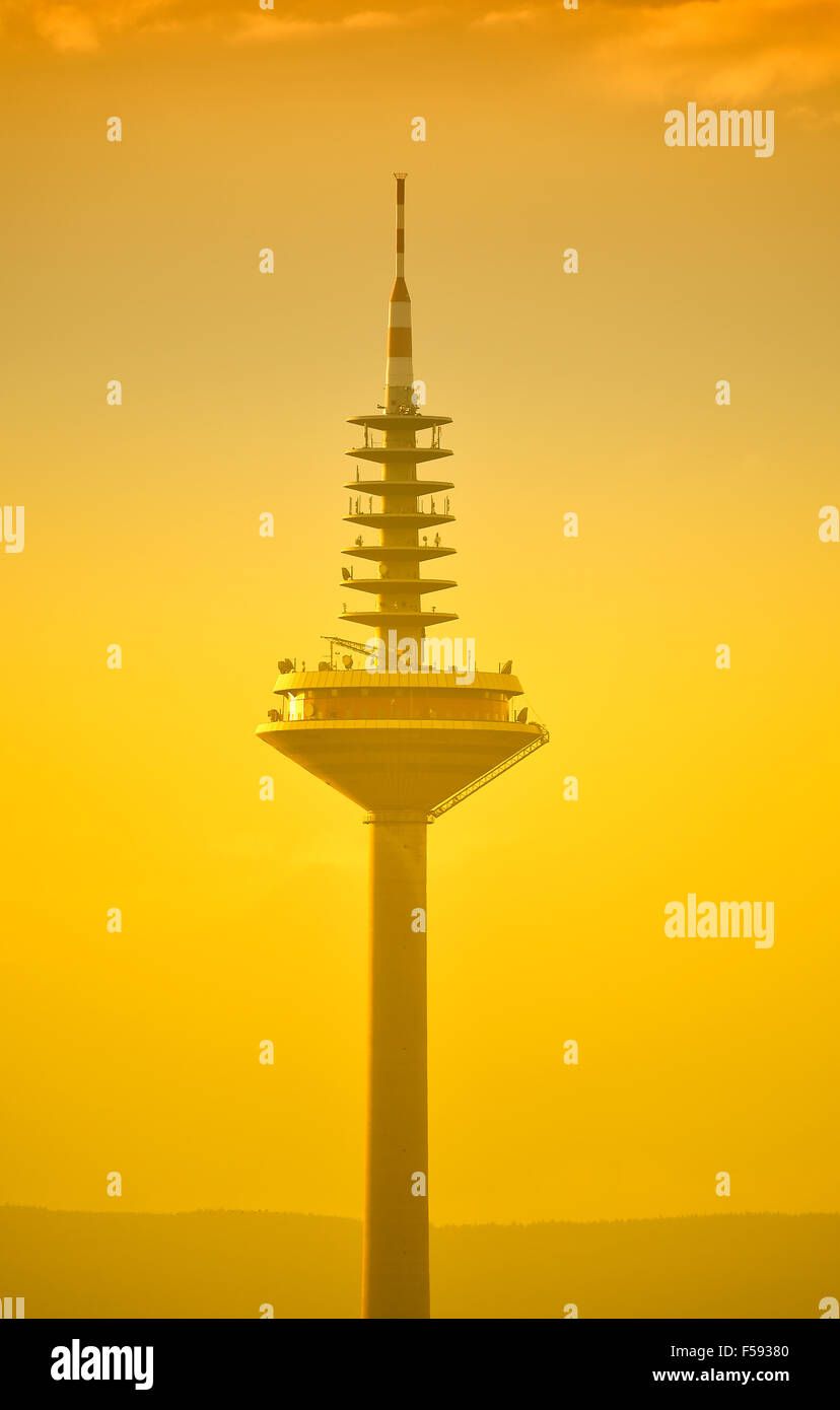Europaturm or Ginnheimer Spargel, telecommunications tower at sunset ...