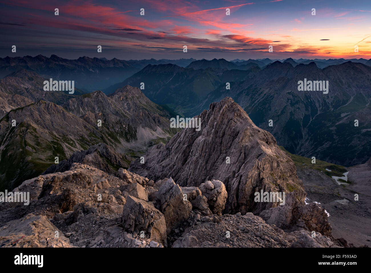 Lechtal Alps at sunrise, Gramais, Lech Valley, Tyrol, Austria Stock ...