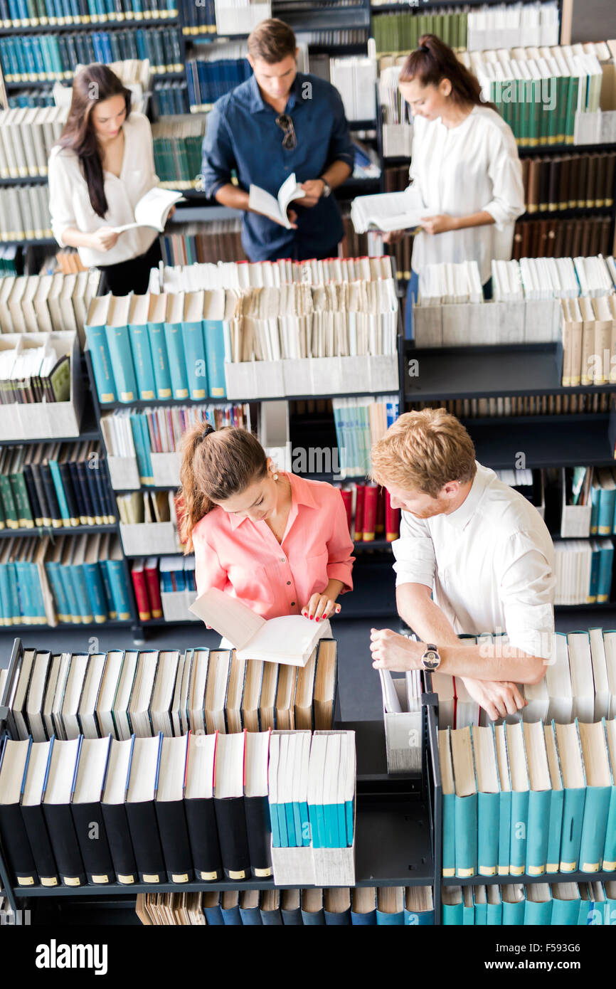 Students learning, reading in the library,view from above Stock Photo ...