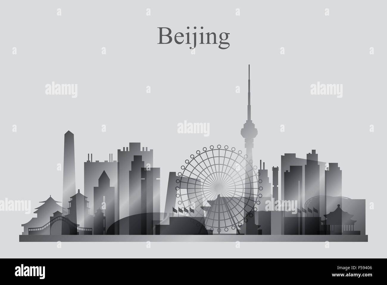 Beijing city skyline silhouette in grayscale Stock Photo - Alamy