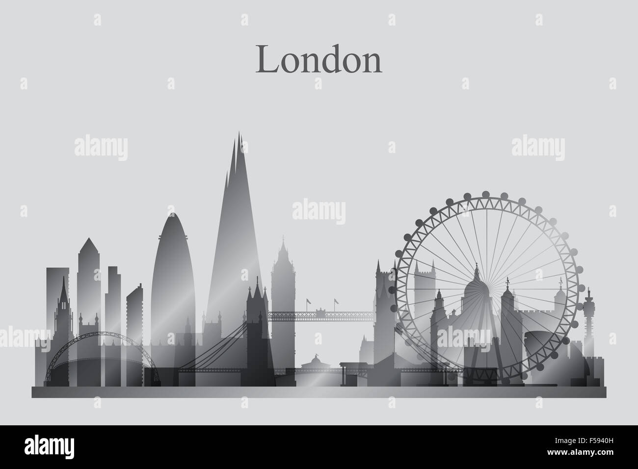 London city skyline silhouette in grayscale Stock Photo - Alamy