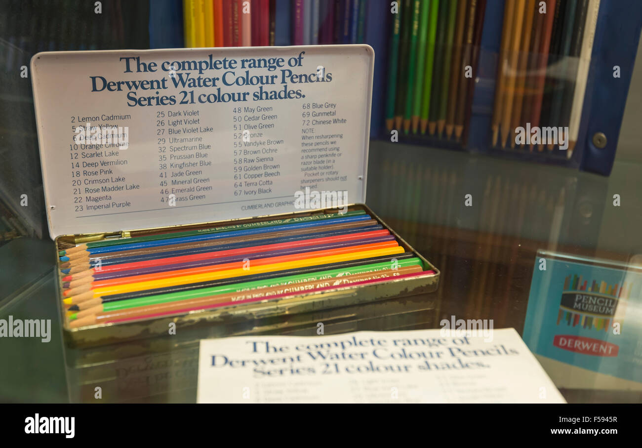 An ancient colour pencil box at the Keswick Pencil Museum, Cumbria ...