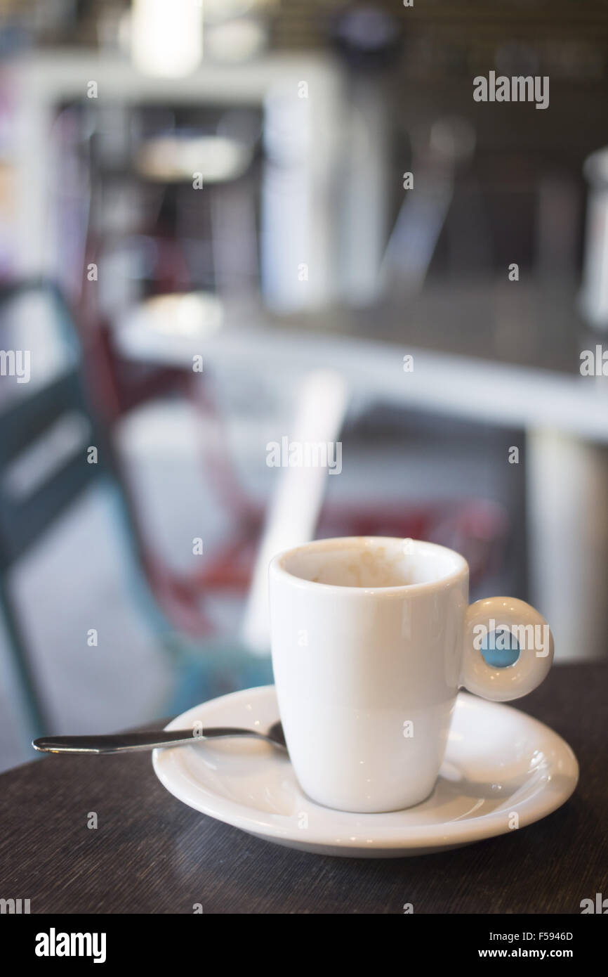 Italian coffee expresso cup spoon and saucer in restaurant cafe bar in ...