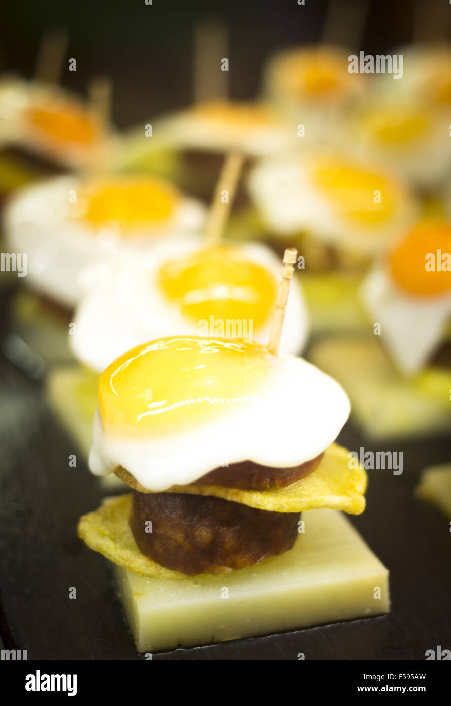 Spanish cuisine tapas dishes in restaurant cafe pinchos of typical ...
