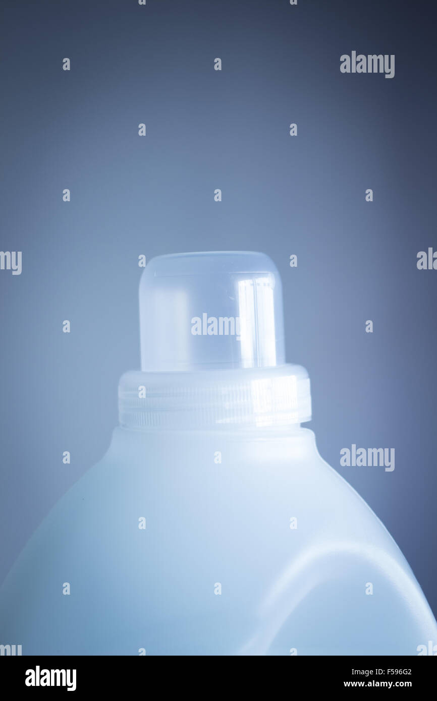 Bottle of washing liquid detergent fabric softener close-up product ...