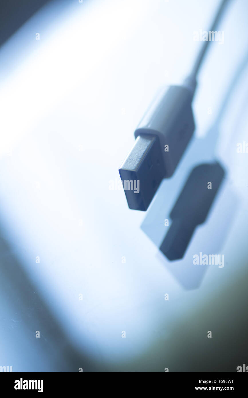 USB 3 cable IT PC memory storage dongle plug socket close-up color ...