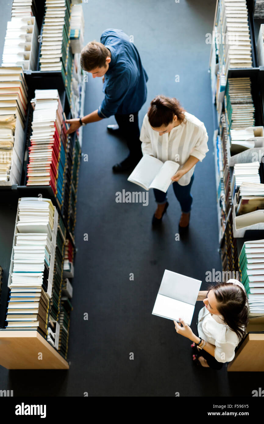 Students learning, reading in the library,view from above Stock Photo ...