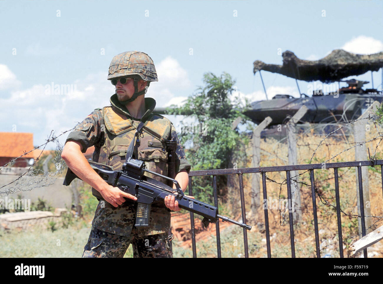 NATO intervention in Kosovo, July 2000, checkpoint of the German army ...