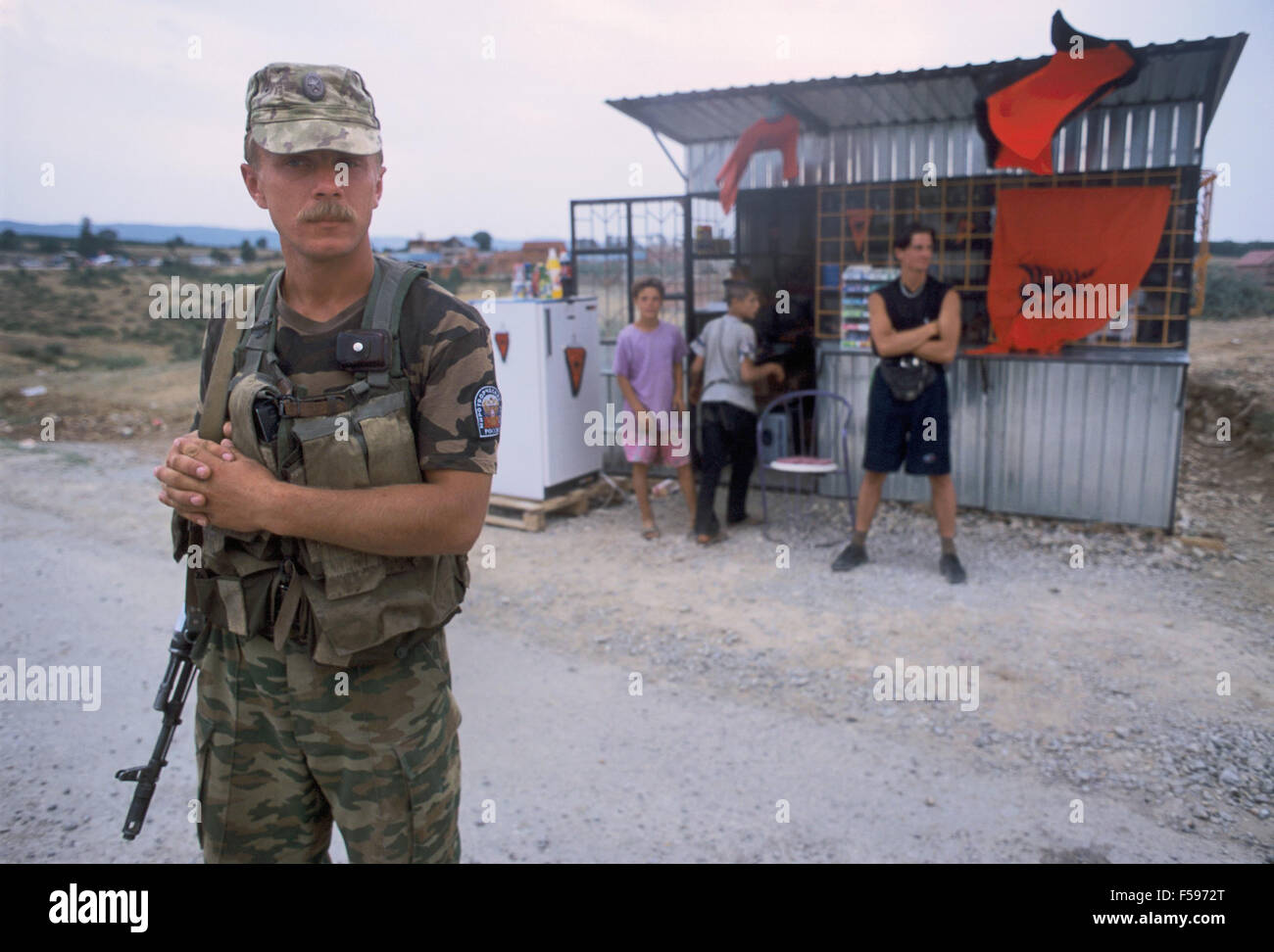 NATO intervention in Kosovo, July 2000, checkpoint of Russian soldiers ...
