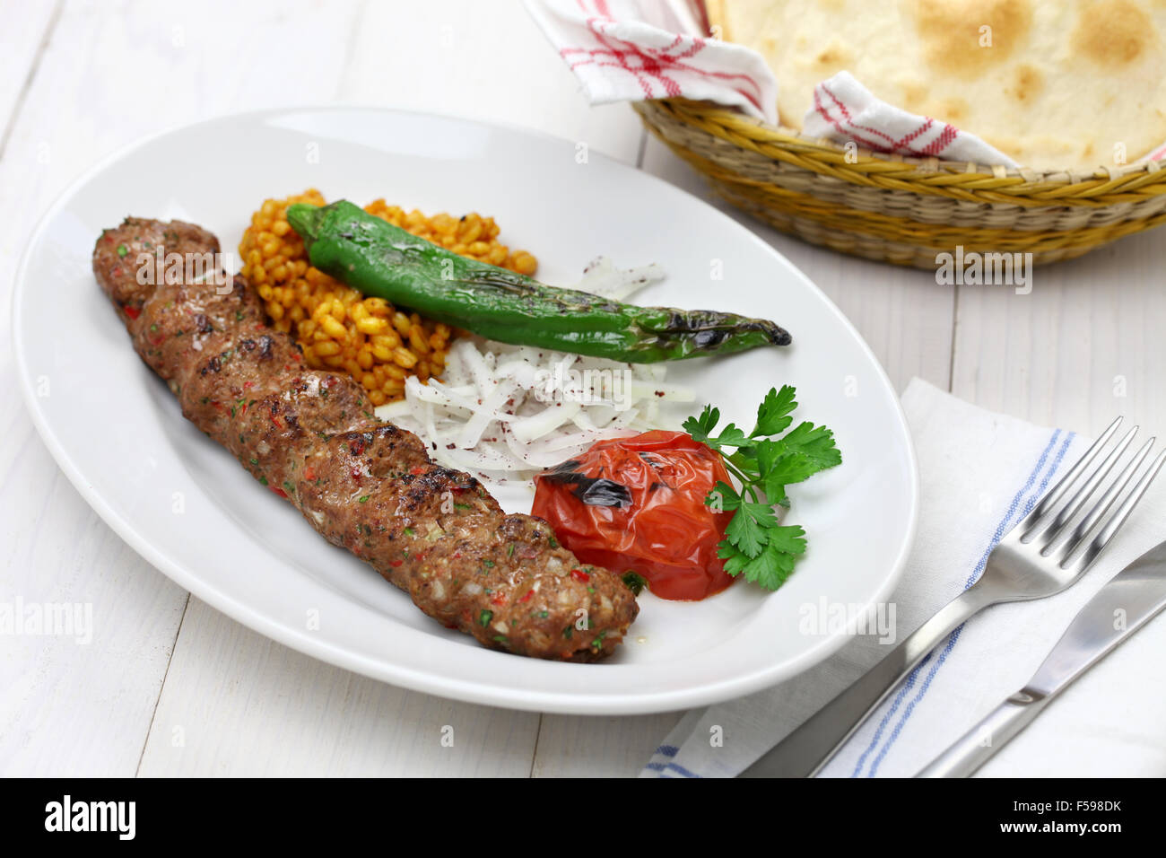 adana kebab, minced meat kebab, turkish food Stock Photo - Alamy