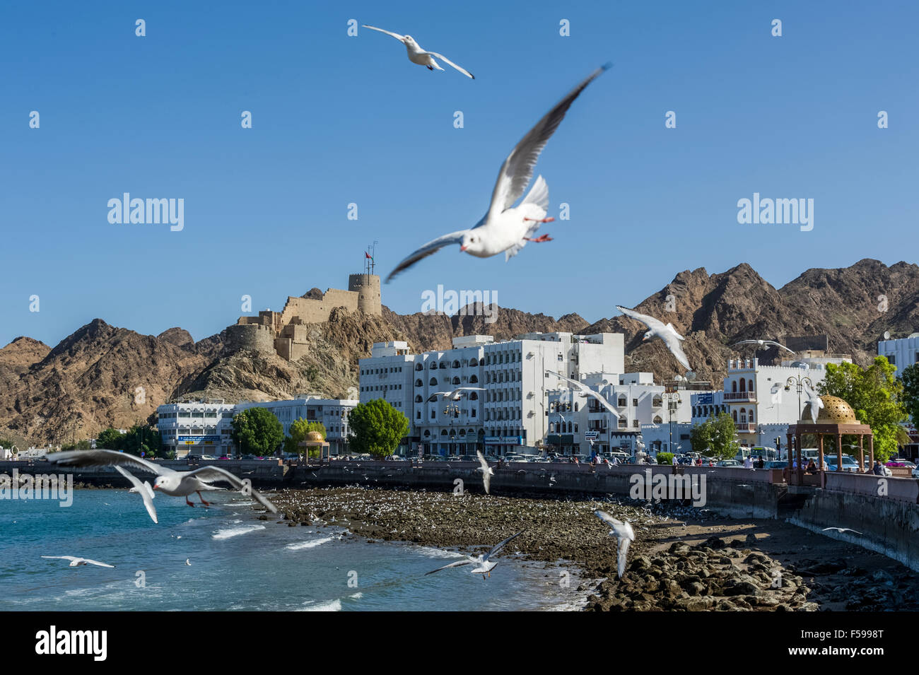 Muscat street scene on the corniche, promenade Stock Photo - Alamy