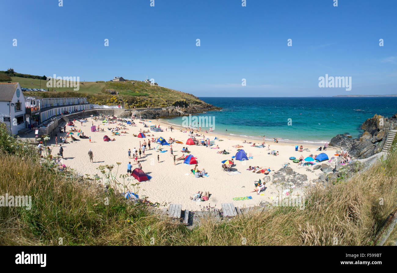 Porthgwidden beach panorama in St. Ives on a sunny summer day in ...