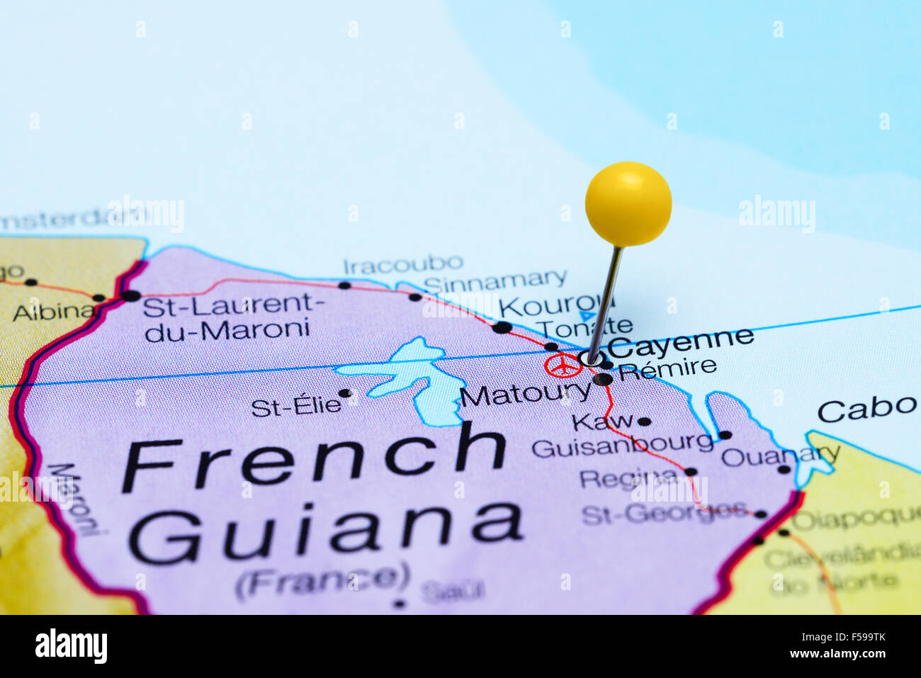 Cayenne pinned on a map of America Stock Photo - Alamy