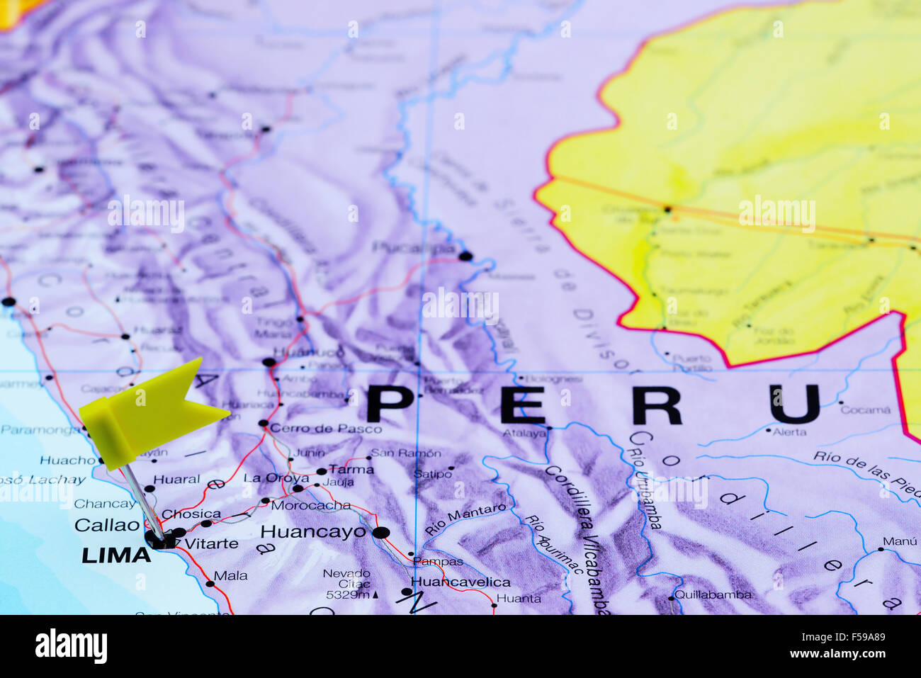 Lima pinned on a map of America Stock Photo - Alamy