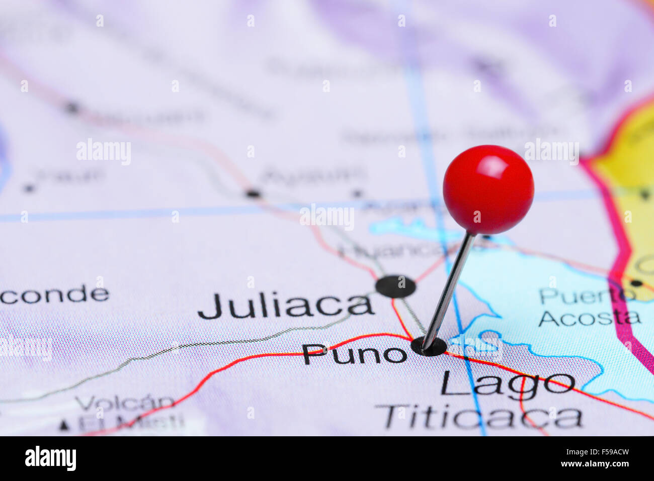 Puno pinned on a map of America Stock Photo - Alamy