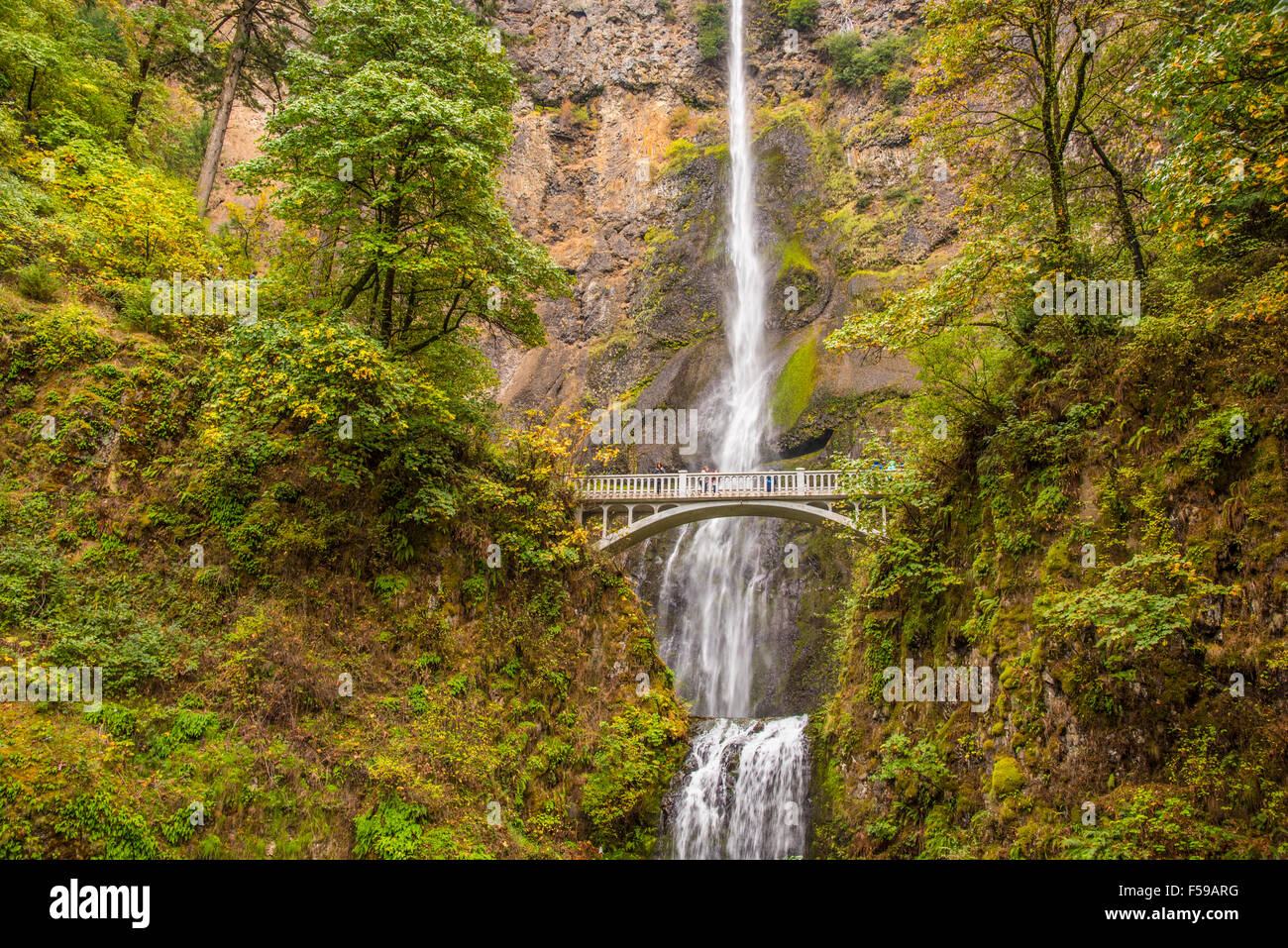 Beautiful scenic of Multnomah Falls on Highway I-84 in the fall. Oregon ...