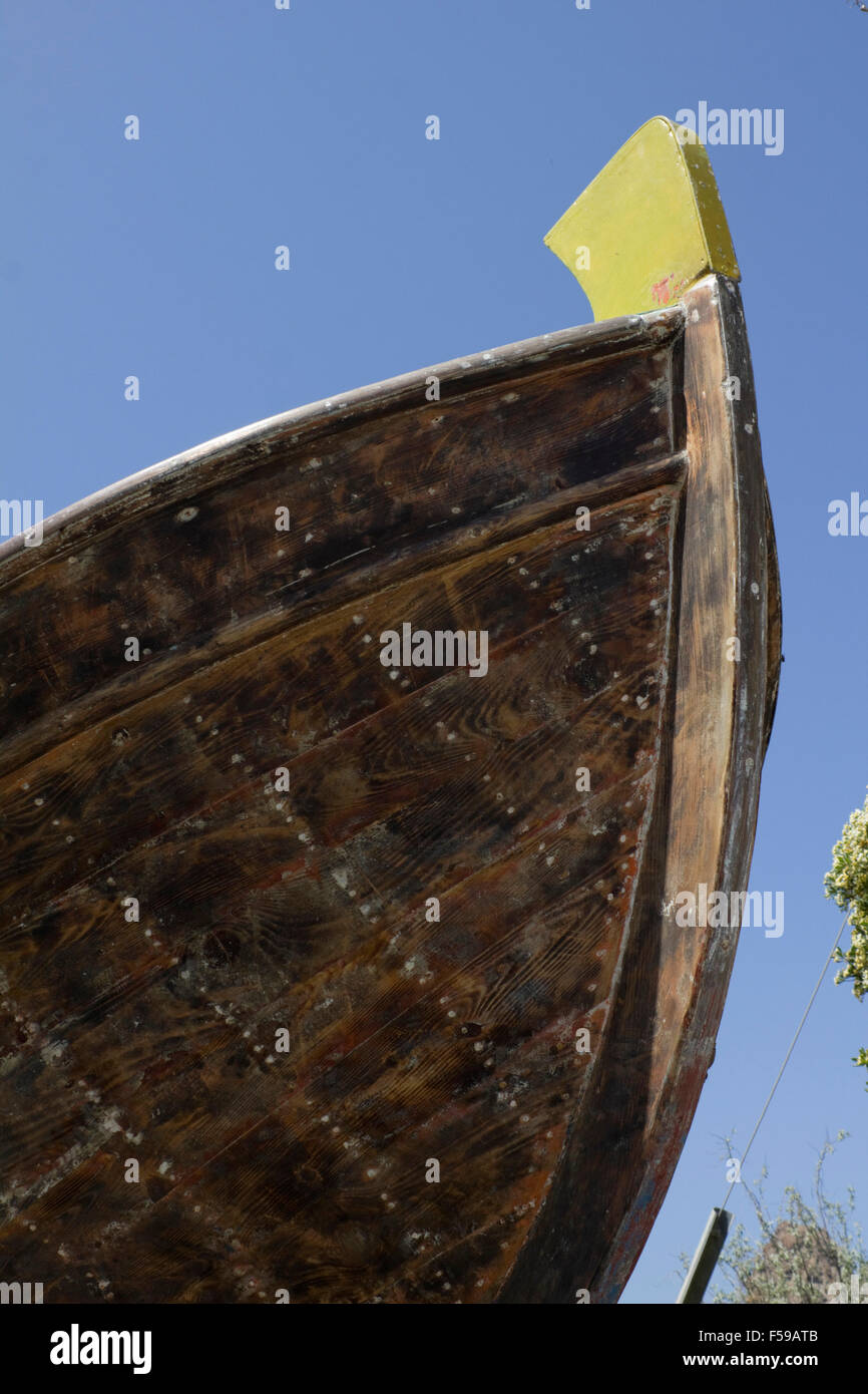 Wooden traditional fisherman's boat wooden stern post, burned for ...