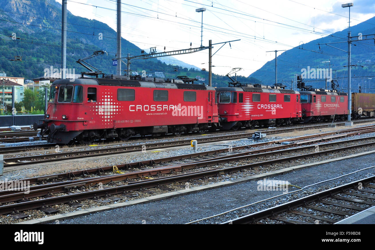 Three class 436 locos head a freight through Brig station lead by ...