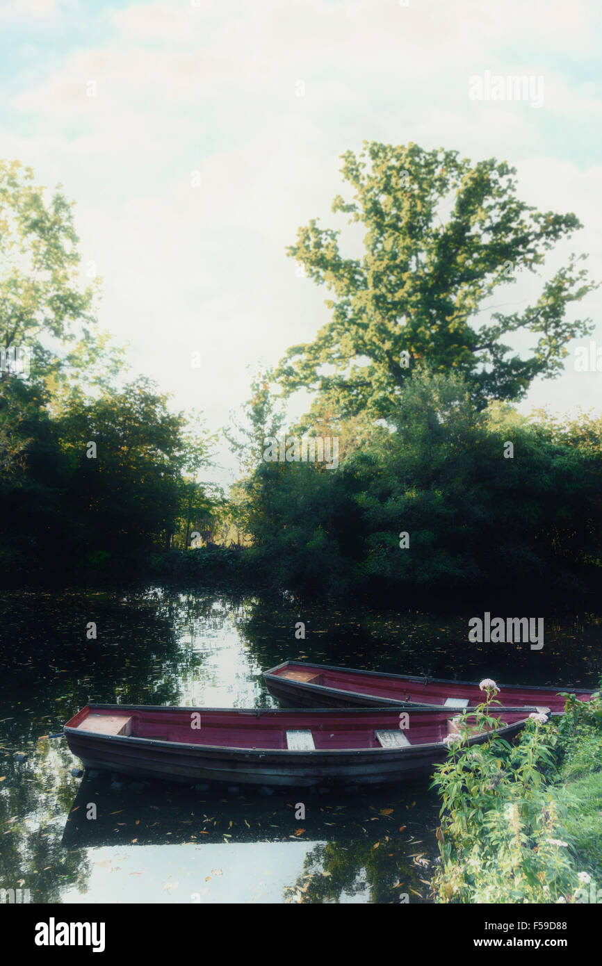 two rowing boats on a lake Stock Photo - Alamy