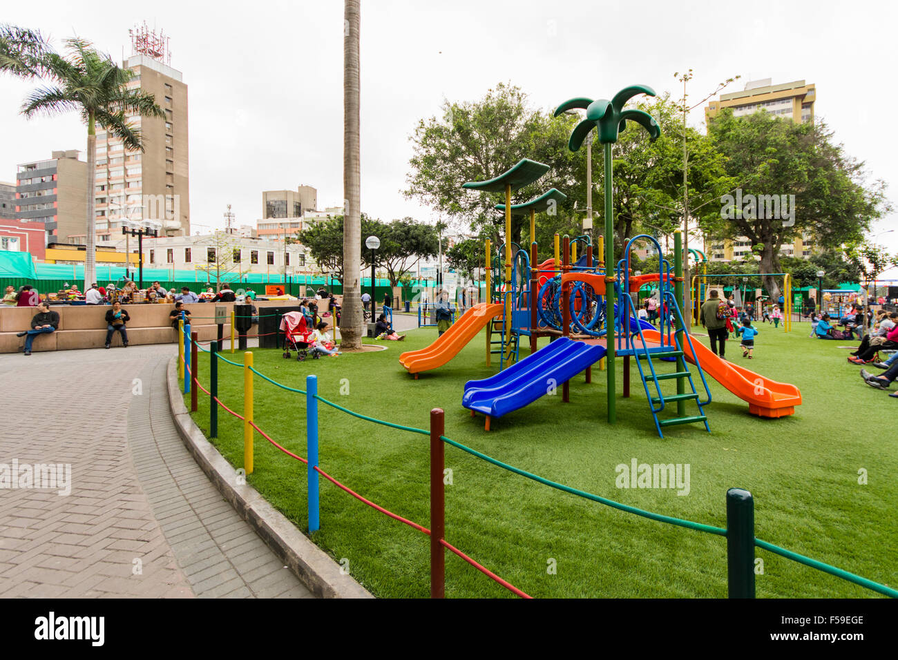 Children's Playground in Central Park in Miraflores, Lima, Peru Stock ...