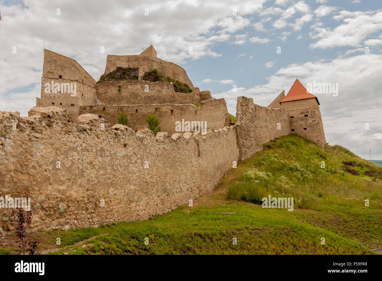 Rupea Castle, Romania-July 03, 2015: Defensive walls of a medieval ...