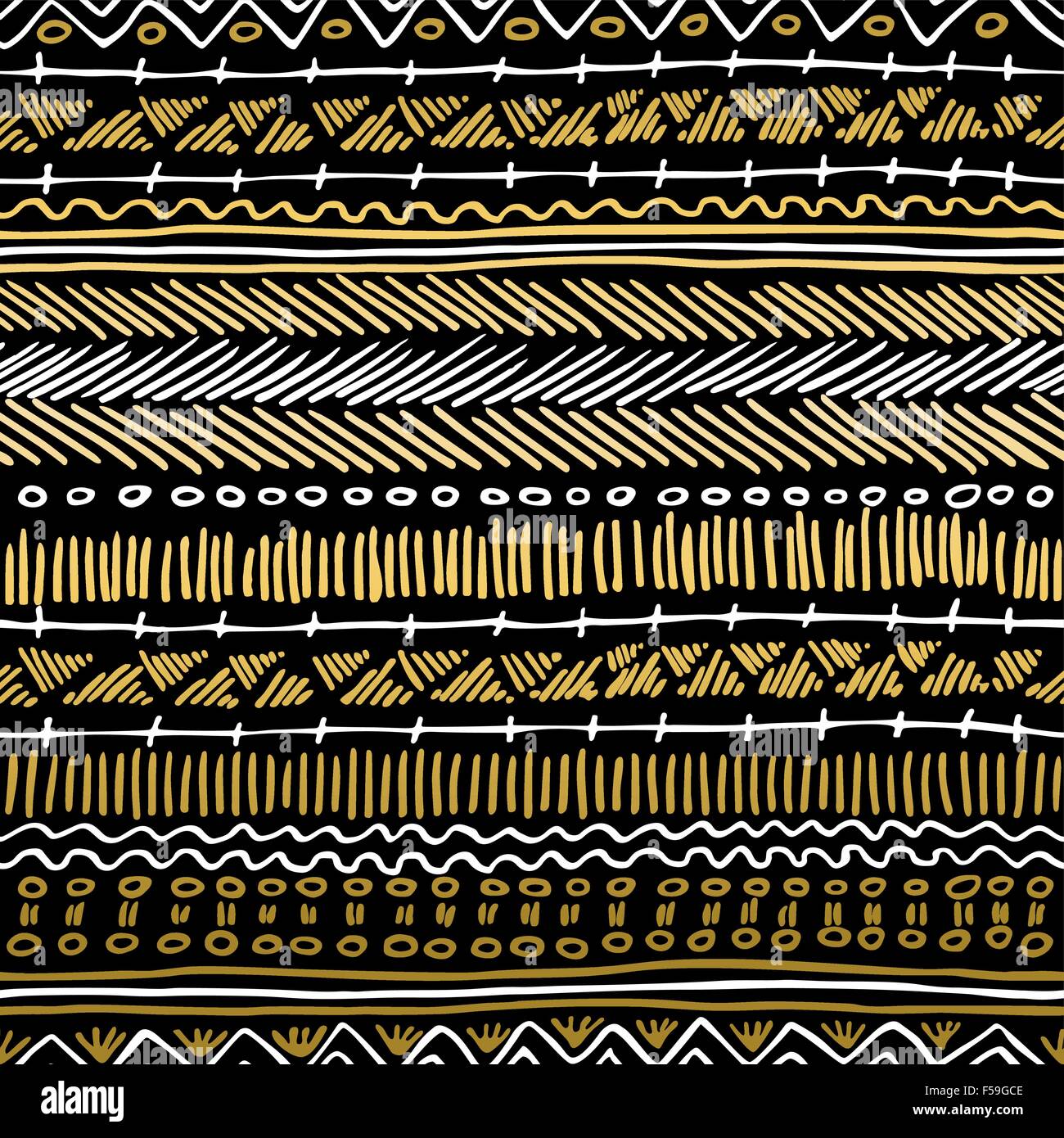 Fancy golden boho seamless pattern with retro tribal elements and lines ...