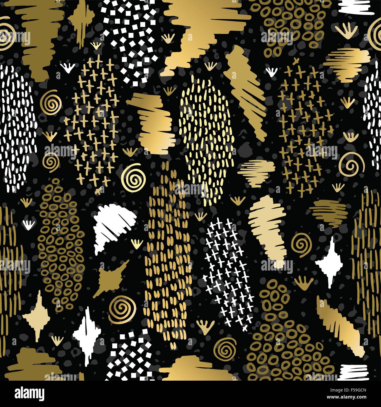 Fancy golden boho seamless pattern with retro tribal shapes on ...