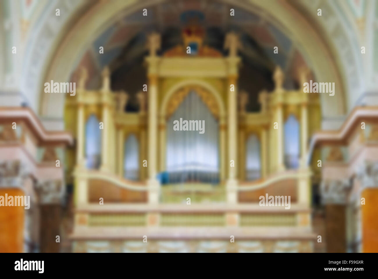 Interior of Cathedral , church organ, blur abstract background Stock ...