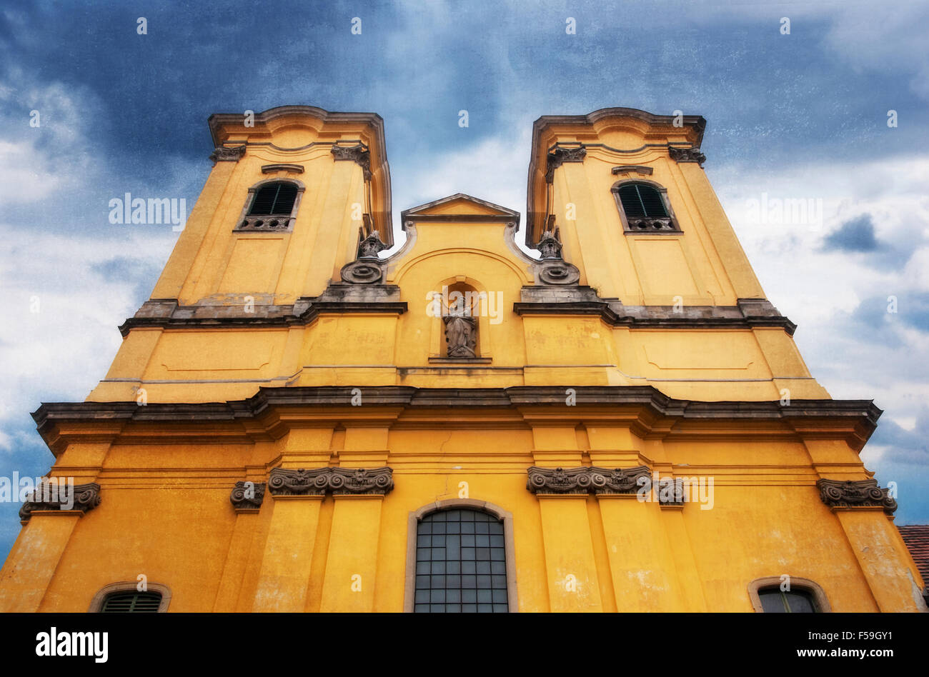 The minorite church of Eger, Hungary. Photo in old color image style ...