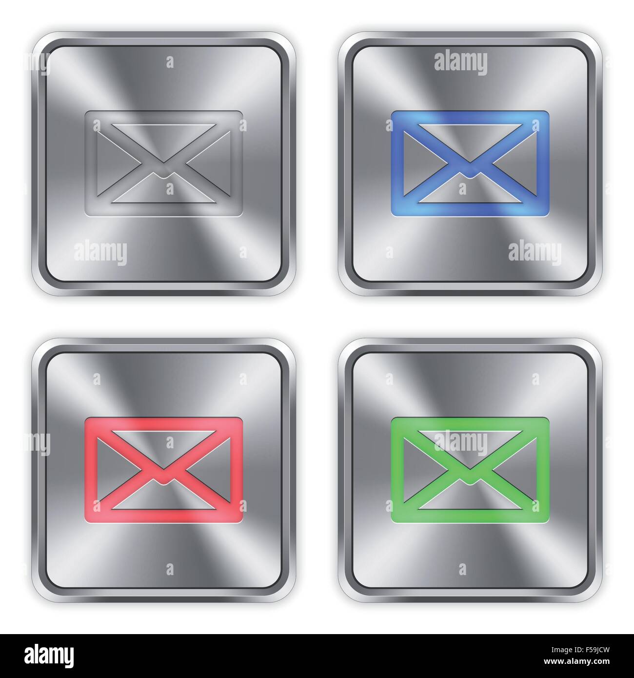 Color mail icons engraved in glossy steel push buttons. Well organized layer structure, color ...