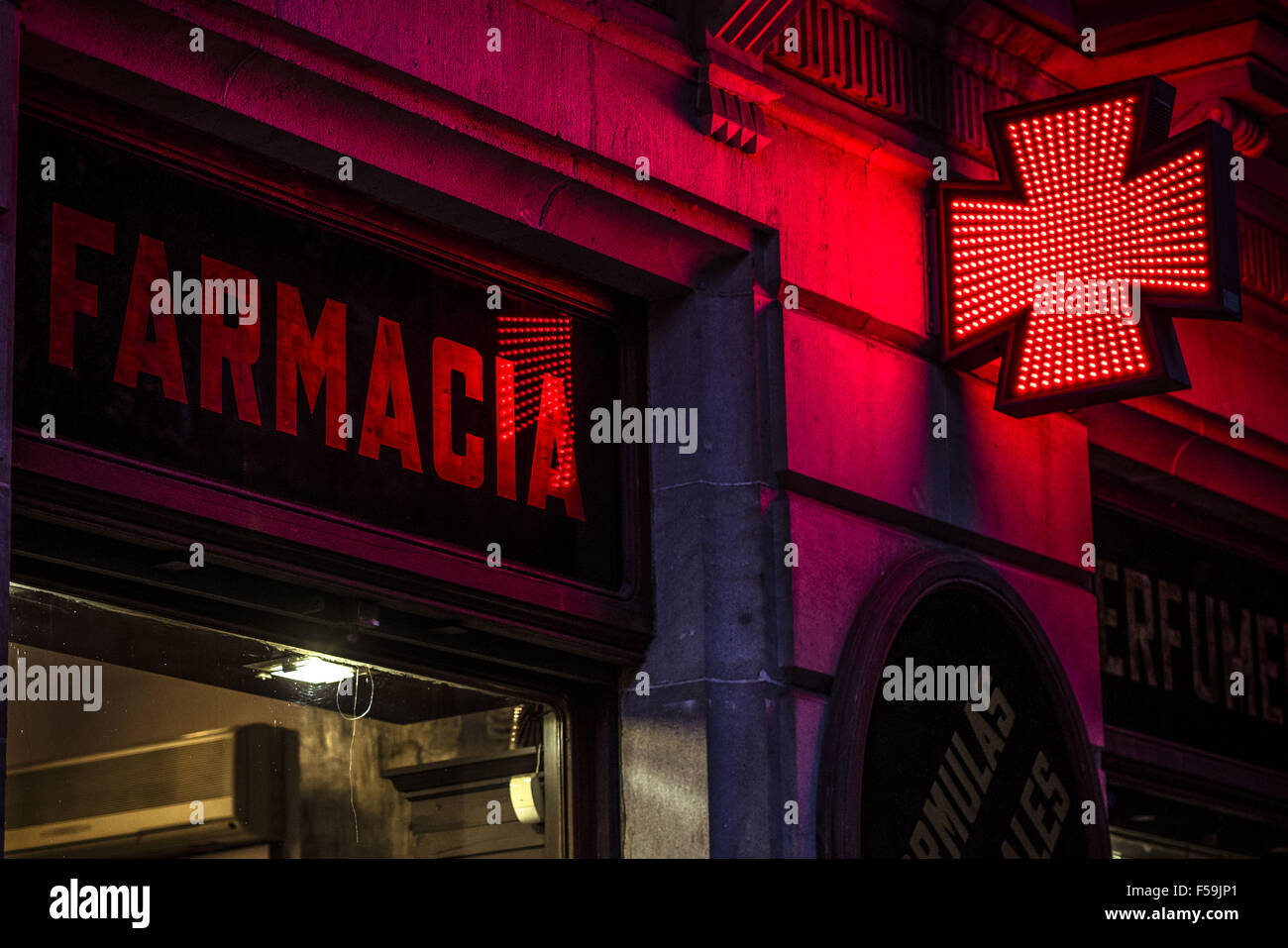 Barcelona, Catalonia, Spain. 30th Oct, 2015. An antique pharmacy sign ...