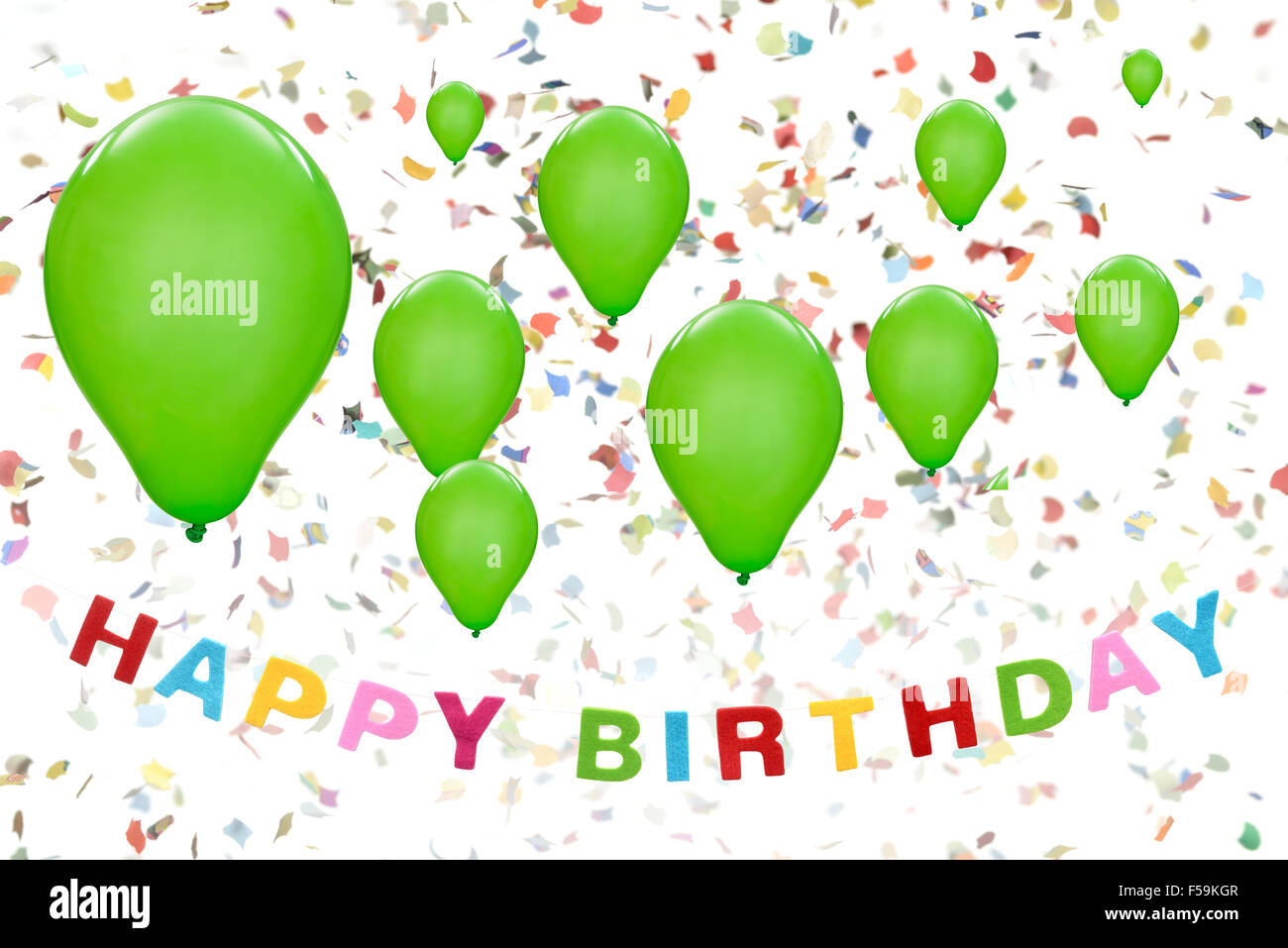 Happy birthday festoon party decoration with confetti and balloons ...