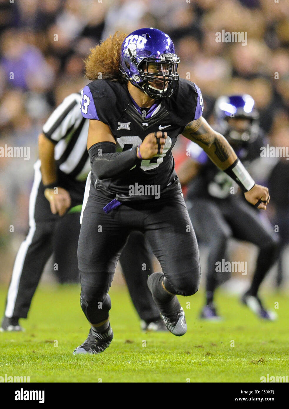 TCU defensive end Mike Tuaua (93) in action against the West Virginia ...