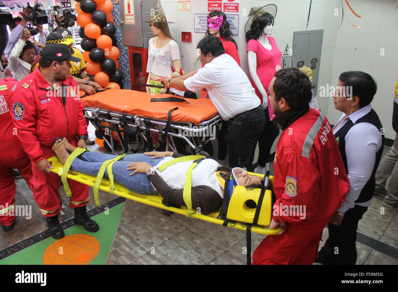 Lima, Peru. 30th Oct, 2015. Members of the General Volunteer Fire ...