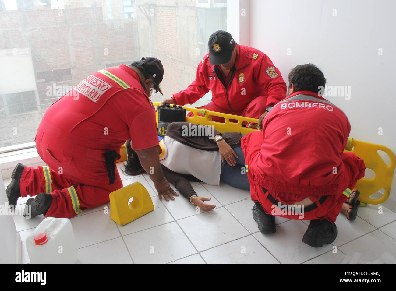Lima, Peru. 30th Oct, 2015. Members of the General Volunteer Fire ...