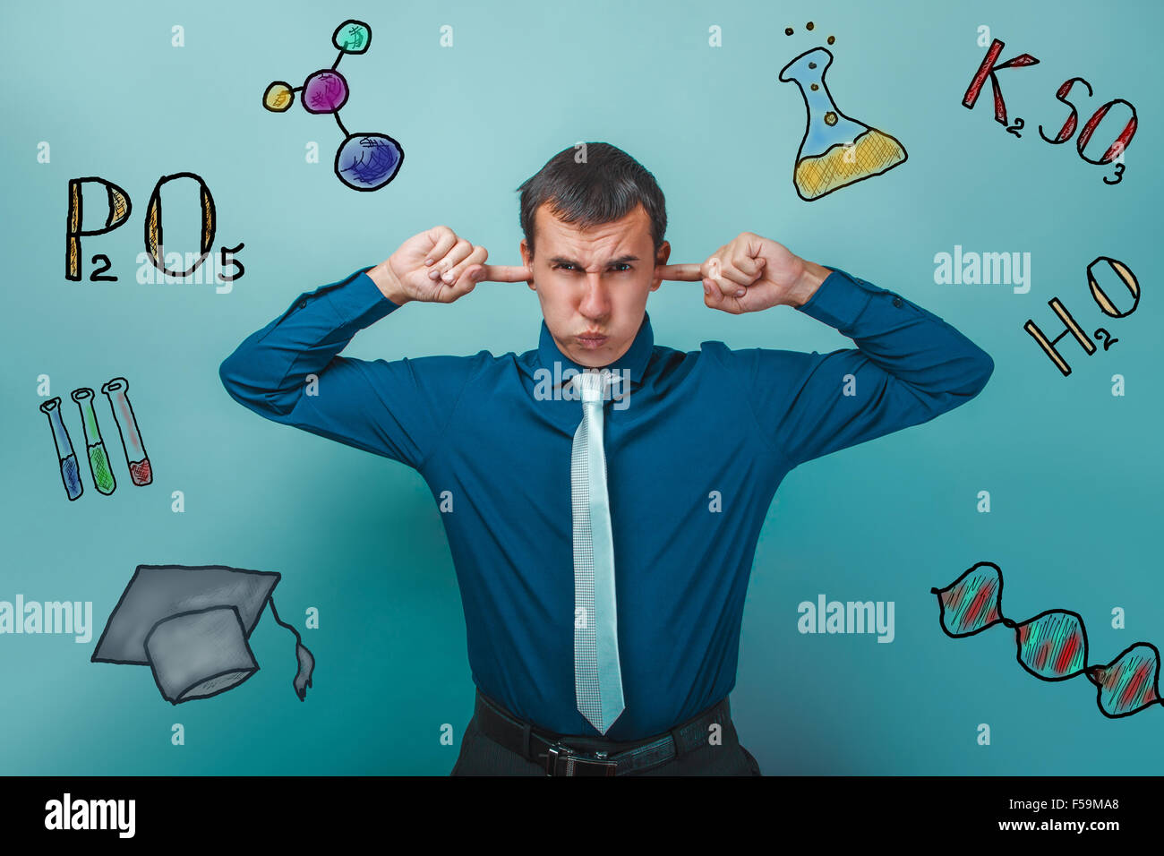 businessman chemistry man teenage student his ears infographics formula ...