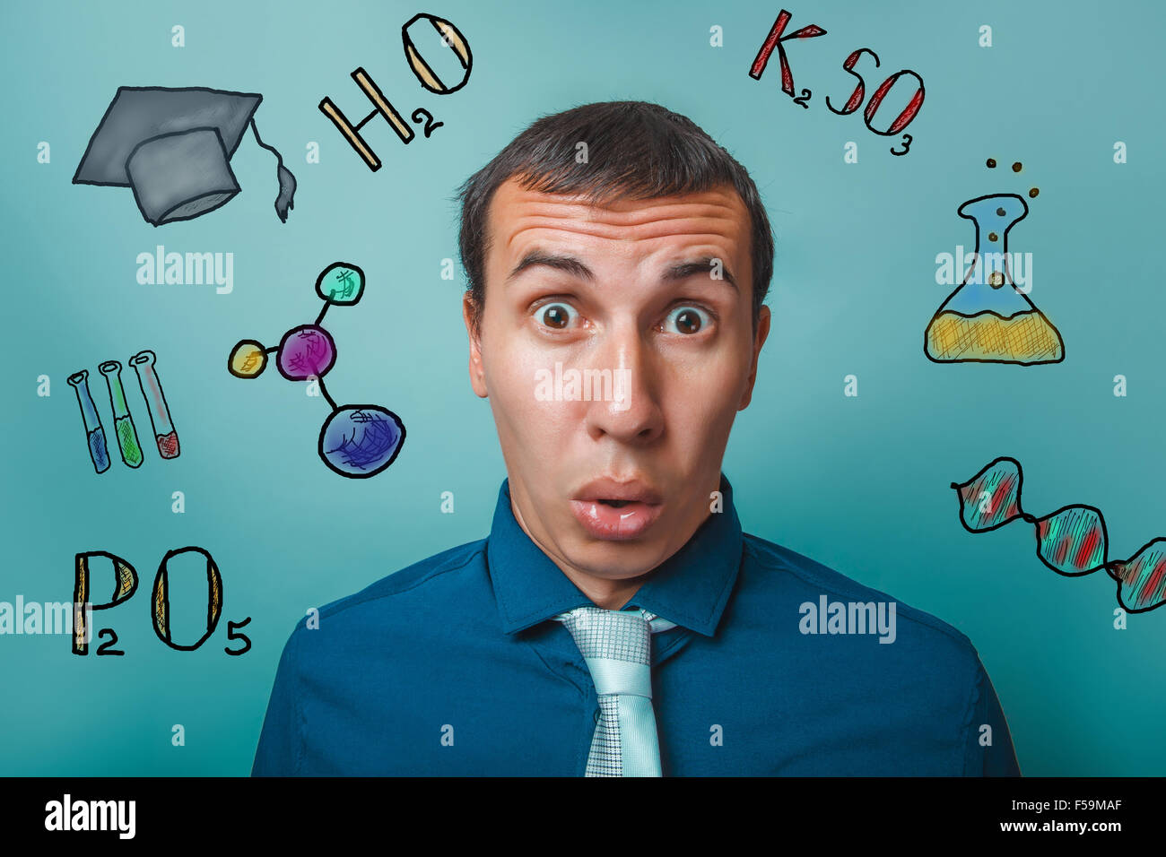 businessman chemistry man teenage student surprised infographics ...
