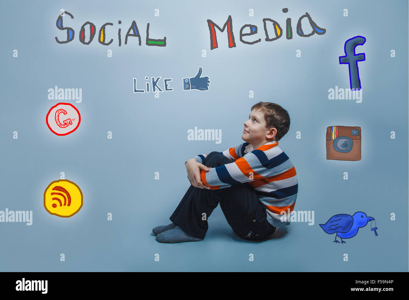 teen boy social media infographics sketch boy sitting watching Stock ...