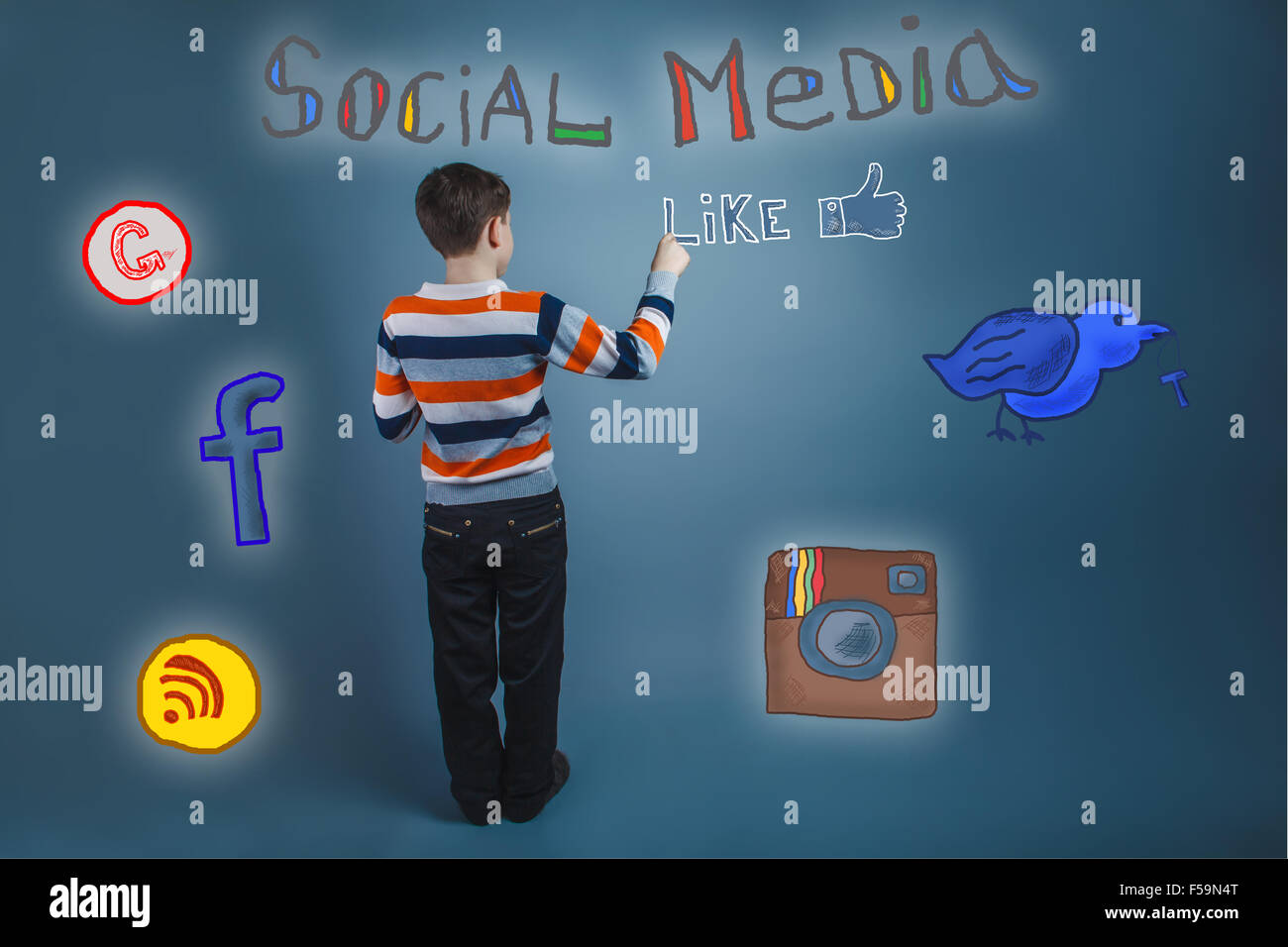 teen boy social media infographics sketch he is back writing the word ...