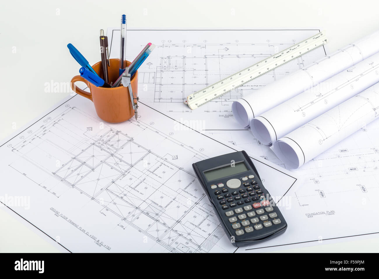 Drawing on the background and structure plans Stock Photo - Alamy