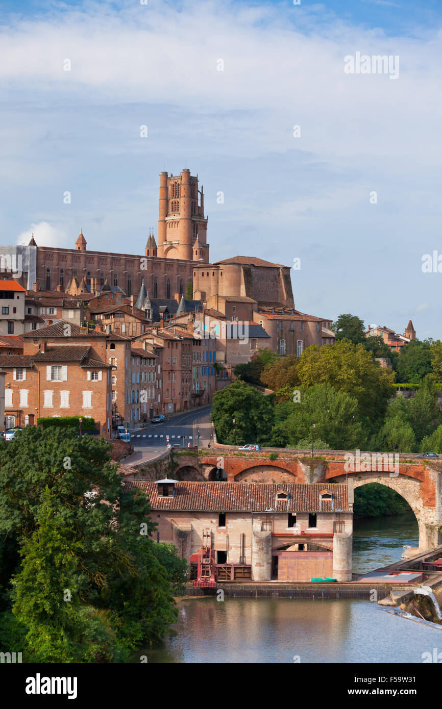 View of the August bridge and The Saint Cecile church in Albi, France ...