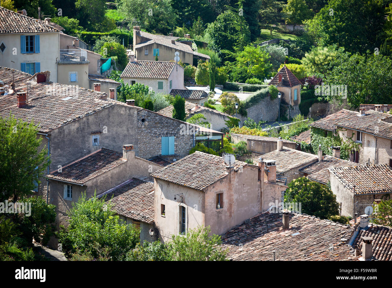 French small town in Provence, view from above. Horizontal filtered ...